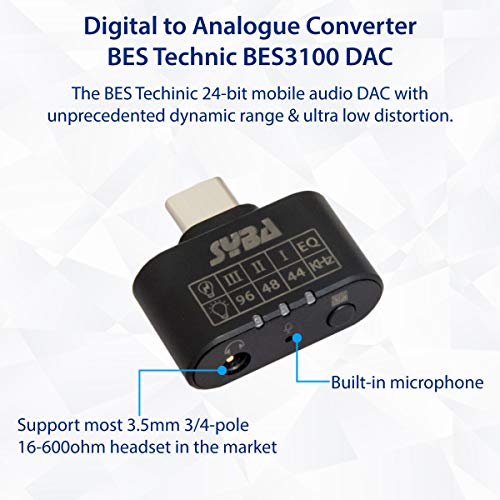 Syba 96 Khz 24 Bit DAC USB-C Tupe C Audio Sound Adapter to 3.5mm Headphone Amplifier 3 Level Eq SD-AUD20223