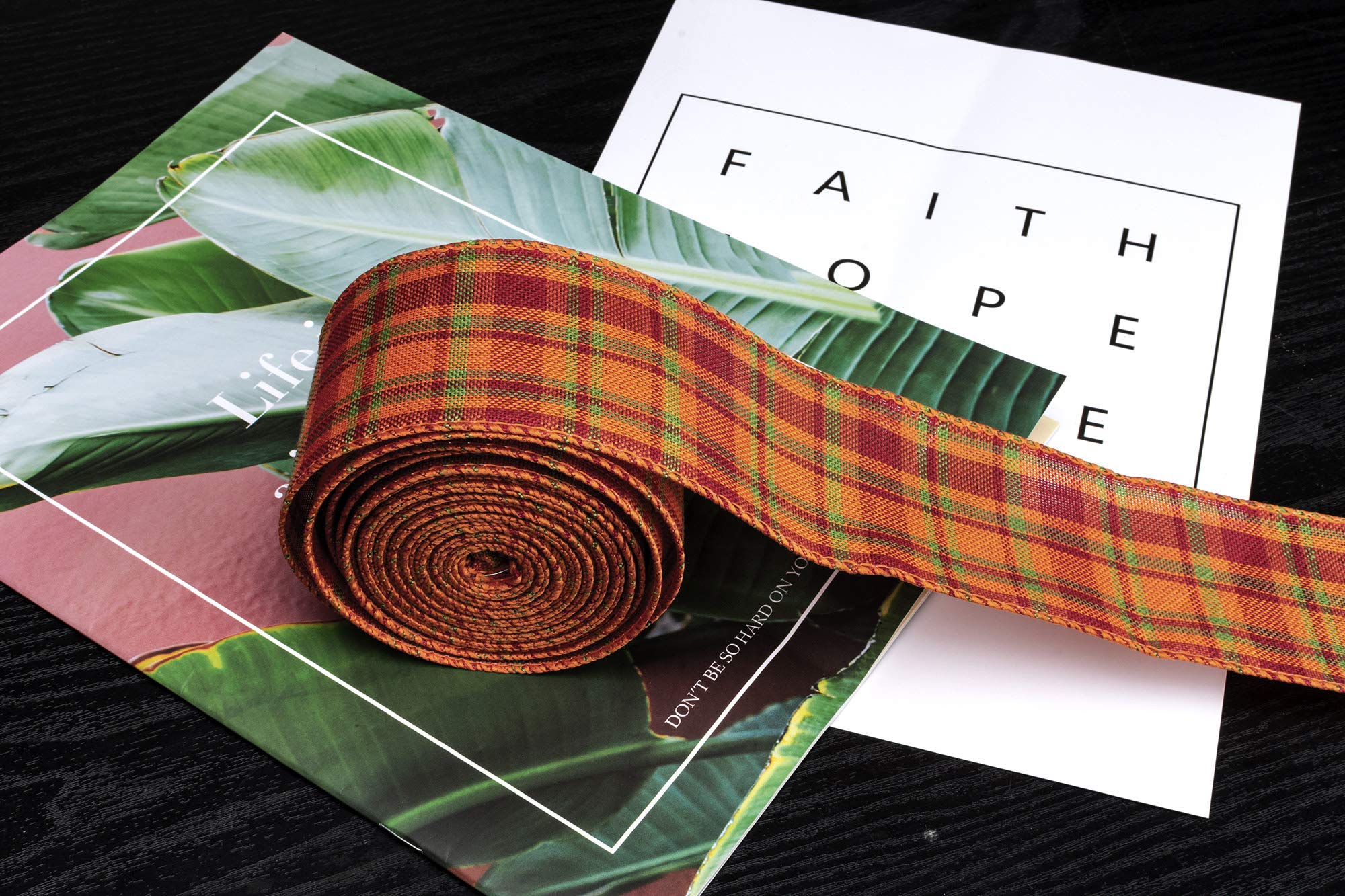ATRBB Orange/Red/Green Buffalo Plaid Ribbon Wired Edge Gingham Ribbon for Thanksgiving Decoration and Bows Craft,10 Yards by 2.48 Inches (Style 6)