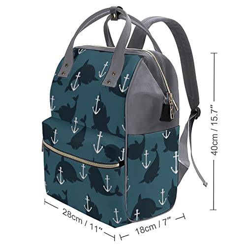Anchor and Whales Waterproof Mommy Bag Diaper Bag Backpack Multifunction Large Capacity Travel Bag