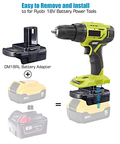 Garystat Battery Adapter DM18RL, Compatible for Dewalt 20V & Milwaukee M18 18V Lithium Battery Convert to for Ryobi 18V P108 ABP1801 Battery for Ryobi 18V Cordless Tools, with USB Port