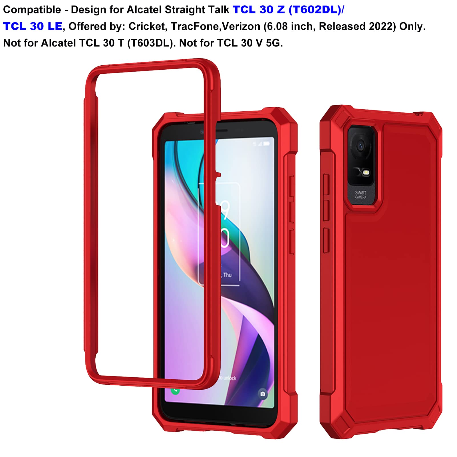 Ailiber for TCL 30Z Phone Case, Straight Talk TCL 30 Z T602DL Case with Screen Protector, Dual Layer Structure Protection, Shockproof Corner TPU Bumper, Slim Silicone Phone Cover for TCL 30Z-Red