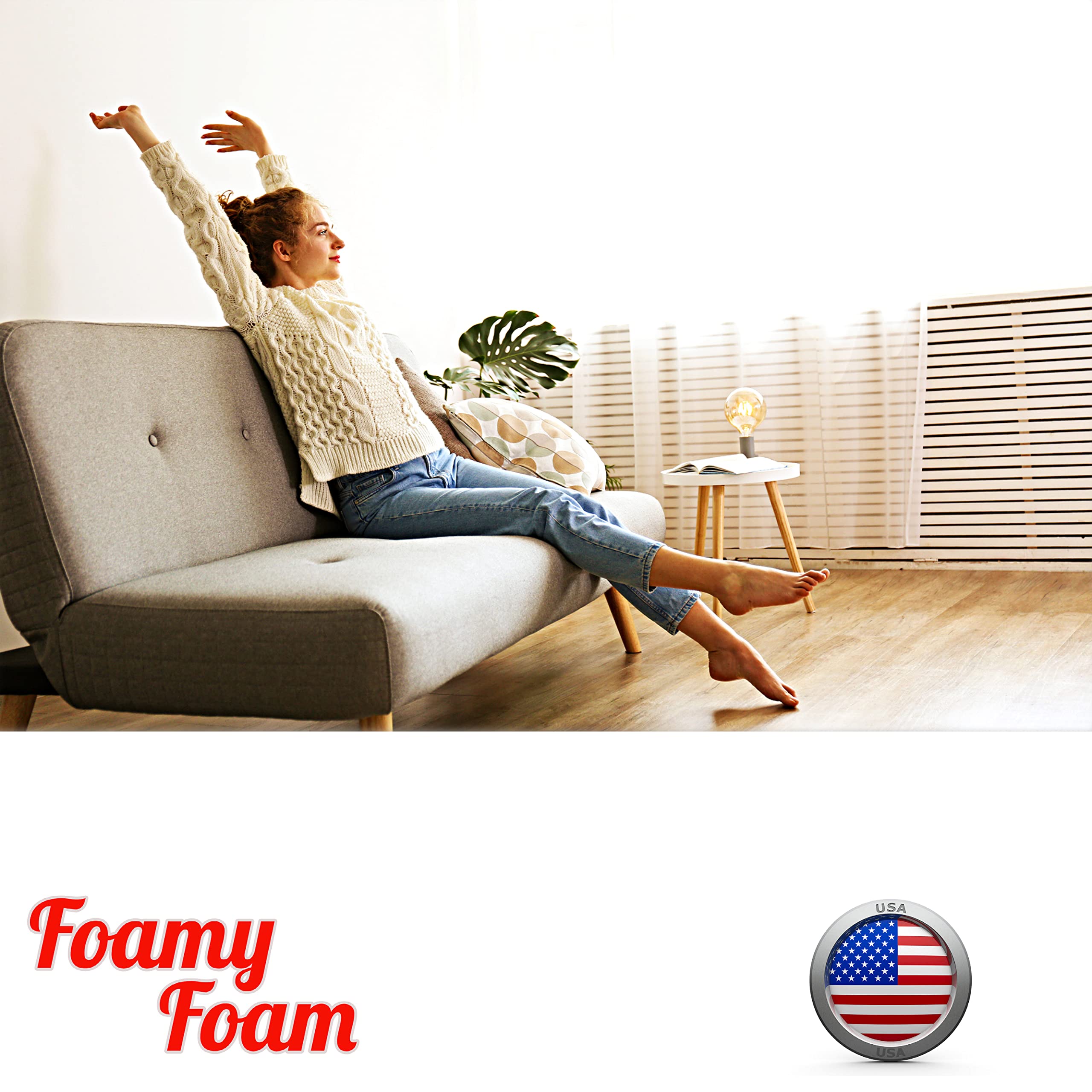Foamy Foam High Density 4 inch Thick, 24 inch Wide, 24 inch Long Upholstery Foam, Cushion Replacement