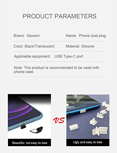 Gavemi USB C Dust Plug, for Phone USB Type C Port Dust Cover Cap, 2 Pack (Black)