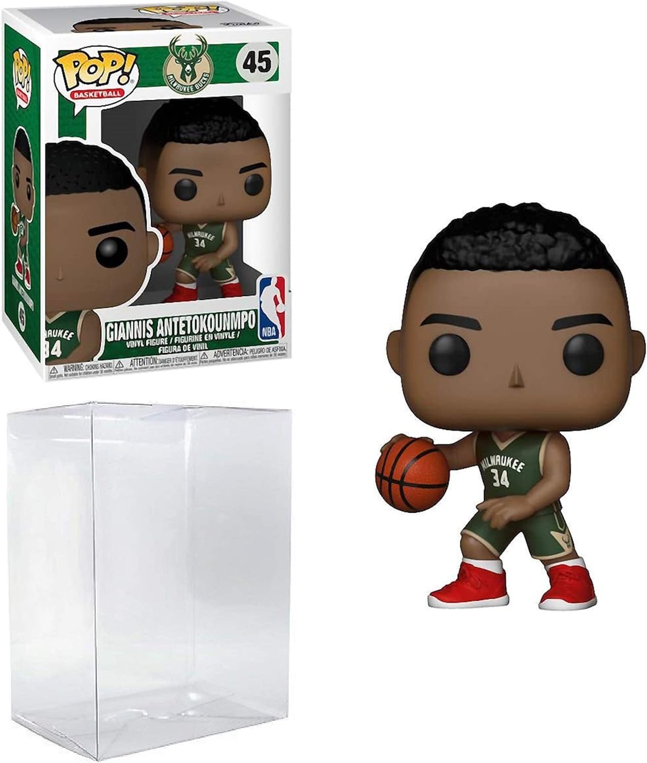 Giannis Antertokounmpo Milwaukee Green Jersey #45 Pop Sports NBA Action Figure (Bundled with Pop Protector to Protect Display Box)