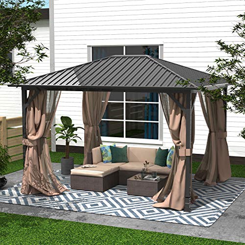 Cloud Mountain Steel Gazebo Hardtop Rectangular 10'x12', Brown Black