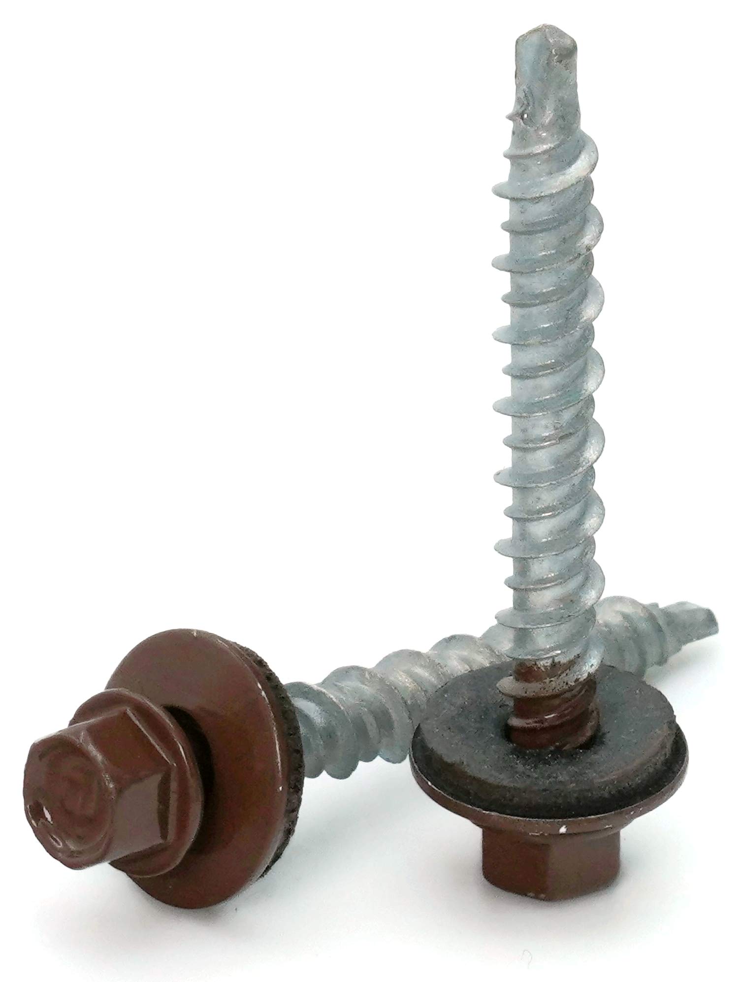 Hex Washer Head Mechanical Galvanized Mini Driller Roofing Screws Brown Finish - #10 x 3" Qty 25