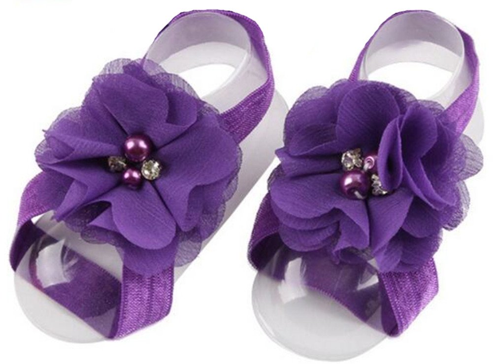 Toptim Baby Girl's Barefoot Sandals Flower for Newborn Toddlers (0-3T) (10 Colors)