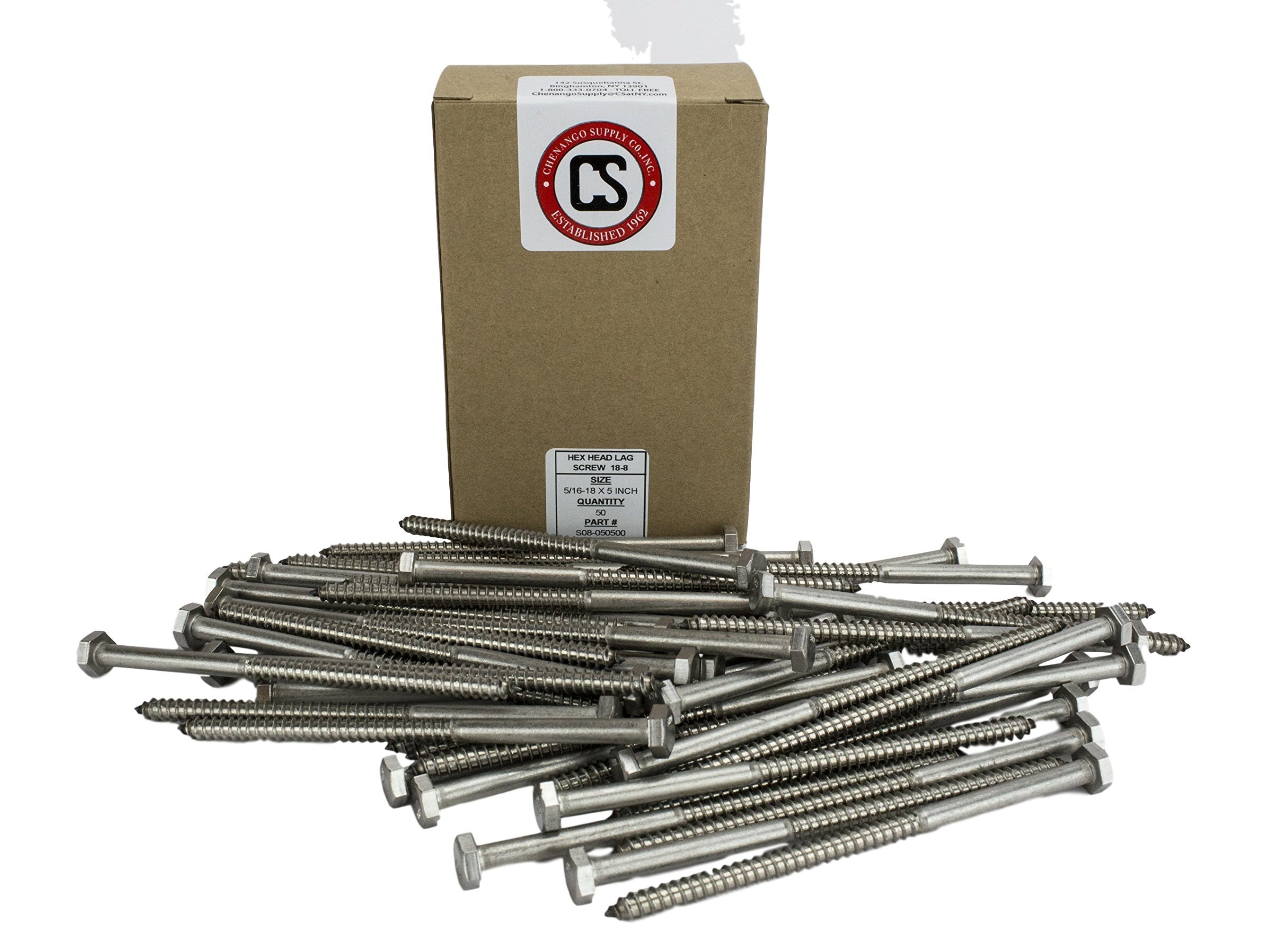 Stainless 5/16 x 5 Hex Lag Screw (1" to 5" Lengths Available in Listing), 18-8 Stainless Steel, 25 Pieces (5/16 x 5)