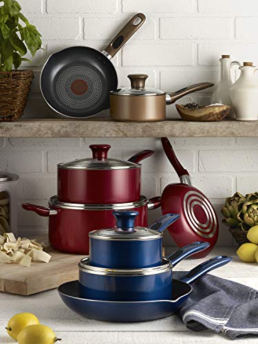 T-fal Excite ProGlide Nonstick Thermo-Spot Heat Indicator Dishwasher Oven Safe Cookware Set, 14-Piece, Blue
