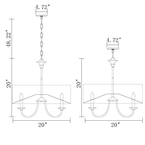 T&A Traditional 5-Light Chandelier with White Linen Drum Shade,20" Simple Chain Pendant Light Lights for Foyer Dining Room Living Room