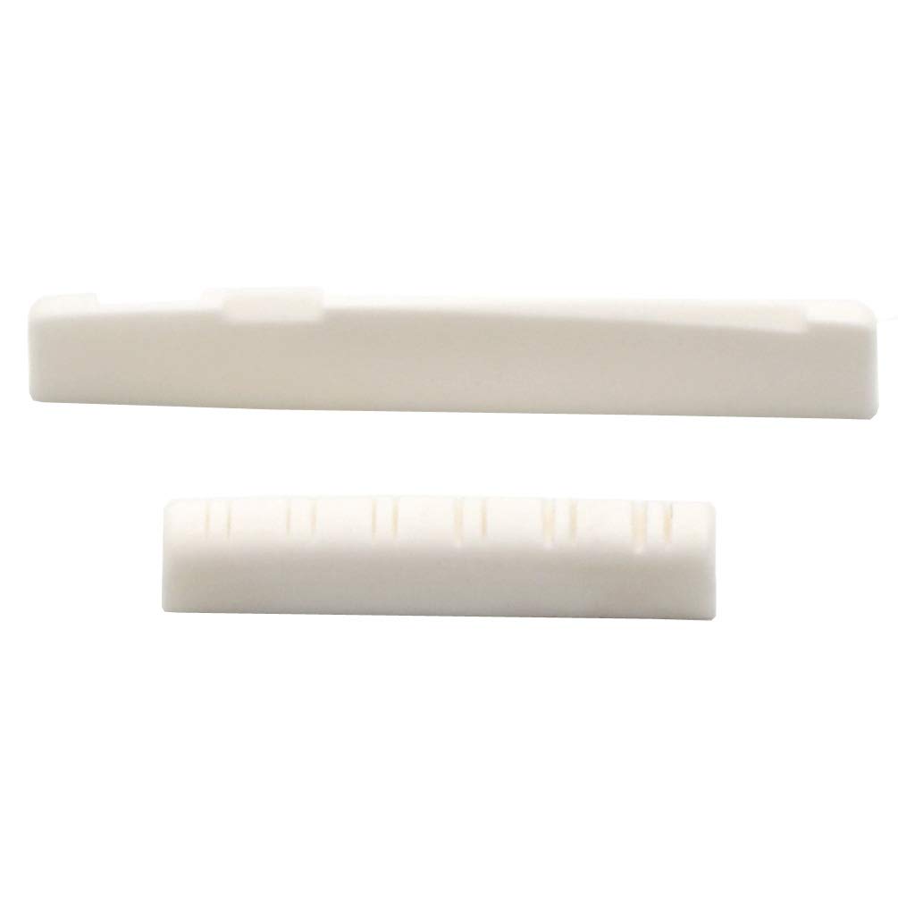 DISENS 12 String Guitar Saddle and Nut Slotted Real Bone Neck Nuts, Acoustic Guitar Bridge Parts Replacement & Accessories