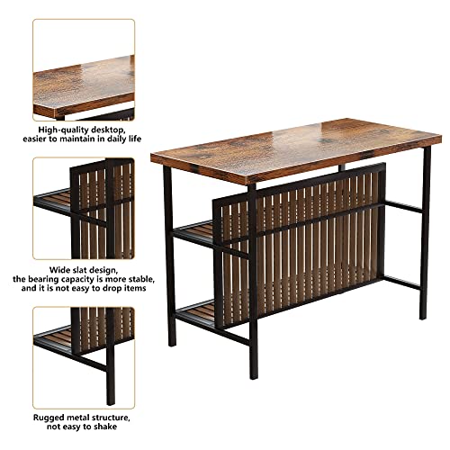 DKLGG 3 Piece Dinging Table Set, Faux Marble Dining Room Table Set with 2 Tier Storage Shelves, Bar Table Set with Bar Stools, Sturdy Kitchen Table with Storage for Restaurant, Living Room