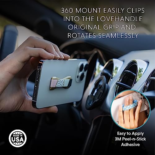 LOVEHANDLE Cell Phone Holder and Grip 360 Mount and Grip - Car Mount for Smartphones and Mini Tablets with 360 Rotation Technology - Combo Pack (Black Grip and Mount)