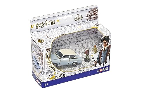 Corgi Harry Potter Flying Ford Anglia with Harry & Ron from The Chamber of Secrets 1:43 Diecast Display Model CC99725, Light Blue
