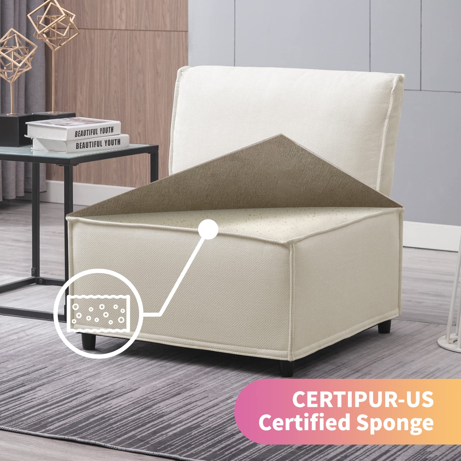 Mixoy Convertible Sectional Sofa, U/L Shaped Modular Couch with Ottoman, Sleeper Sofa & Oversized Couch for Living Room, Apartment - Beige