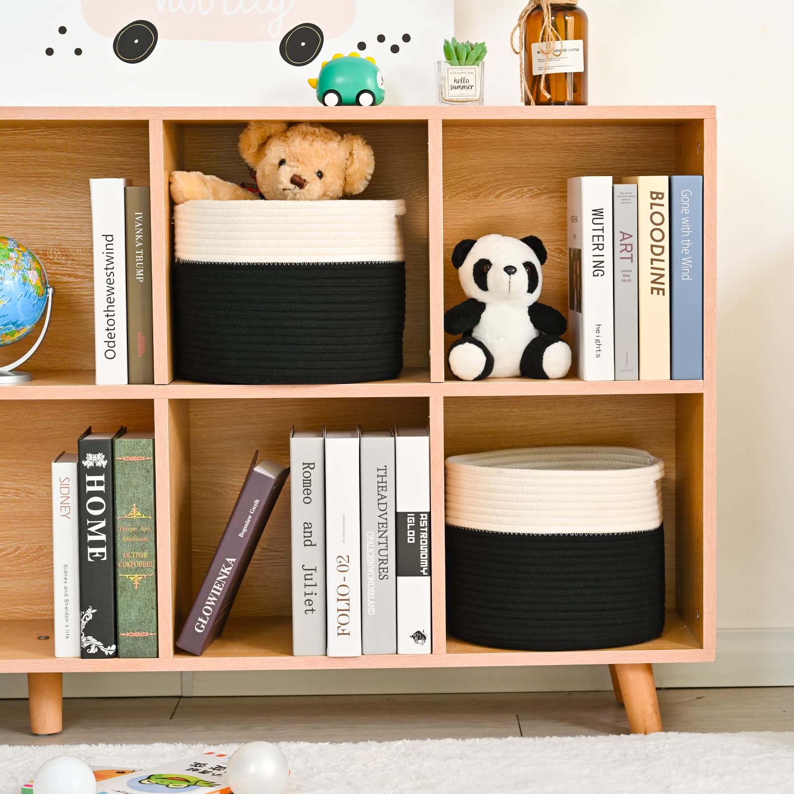 BNDSKLAI Cotton Rope Storage Baskets 11 x 11 x 9 inches, Cube Shelf Storage Organizer for Laundry, Towel, Clothes, Books, Shelves(White/Black, 1Pack)