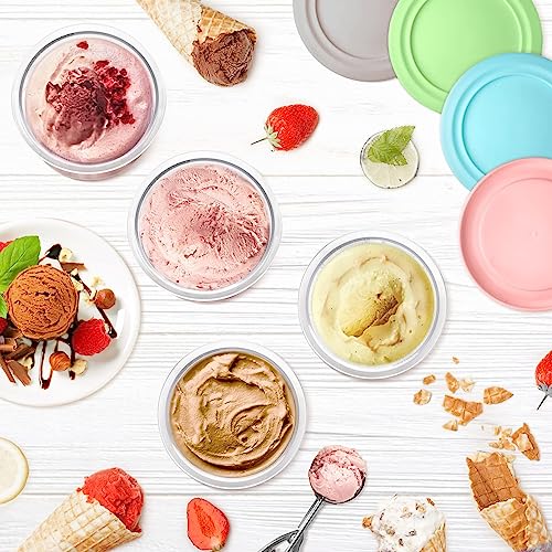 Containers Replacement for Ninja Creami Pints and Lids - 4 Pack, Extra Sets,16oz Cup Compatible with NC301 NC300 NC299AMZ Series Ice Cream Maker, BPA Free Dishwasher Safe Leak Proof