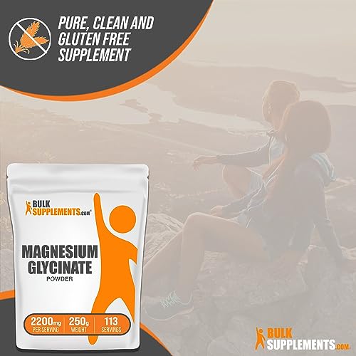 BulkSupplements.com Magnesium Glycinate Powder - Magnesium Bisglycinate, Magnesium Supplement, Magnesium Glycinate 400mg - Pure Magnesium Glycinate - 2200mg per Serving, 250g (8.8 oz)