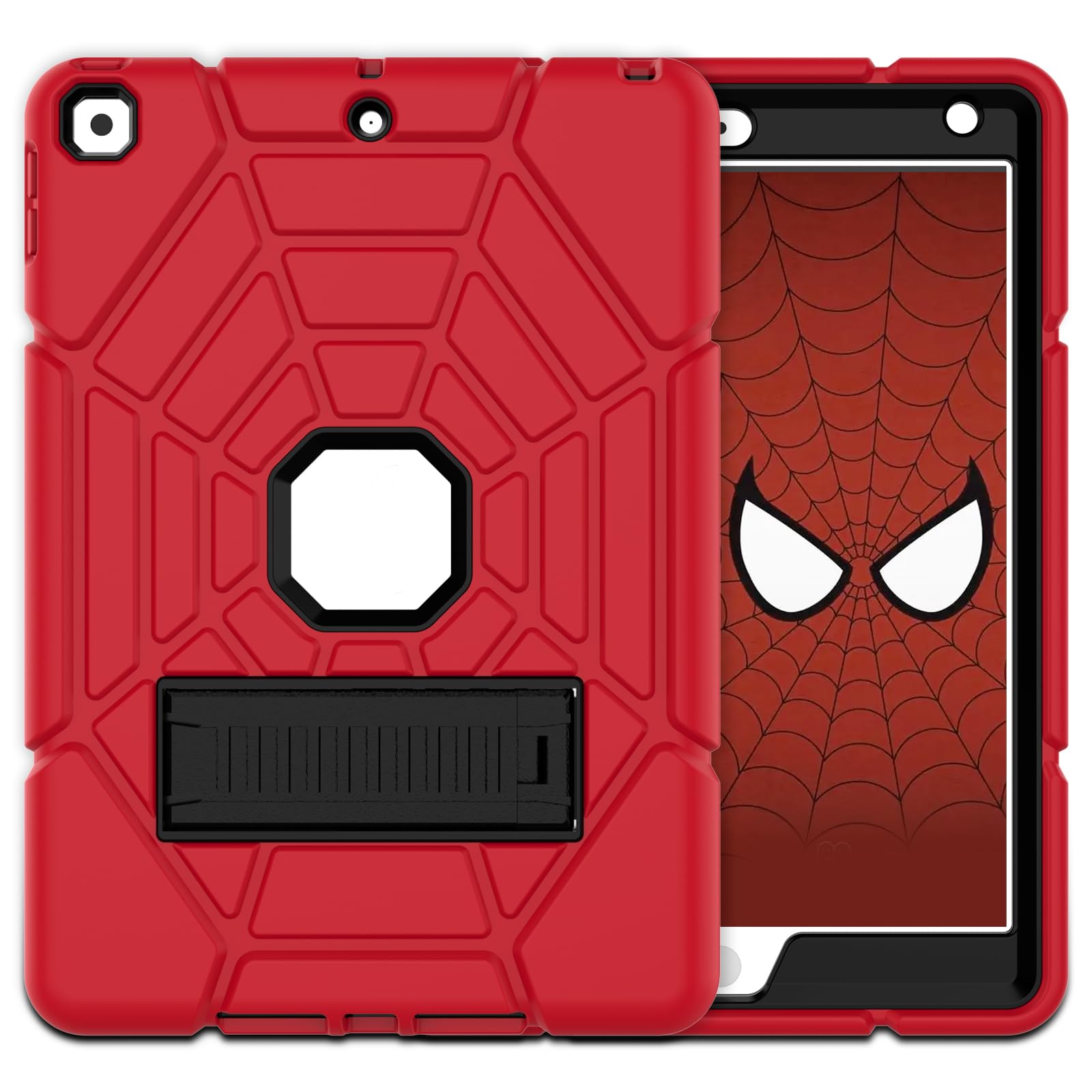 ZoneFoker for iPad 9th Generation Case, for 8th/7th Generation Case 10.2 inch 2021/2020/2019, Heavy Duty Strudy Shockproof 3-Layer Rugged Cover with Stand for Kids Boys (Red+Black)