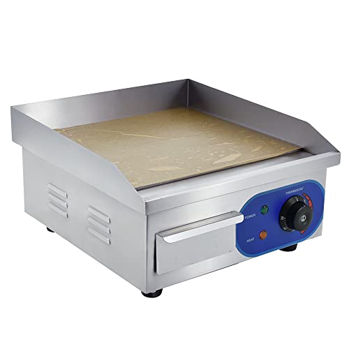 TAIMIKO Commercial Electric Griddle, Electric Flat Top Grill, Stainless Steel Electric Countertop Griddle with Drip Hole, Temperature Control 50-300β (14inch)