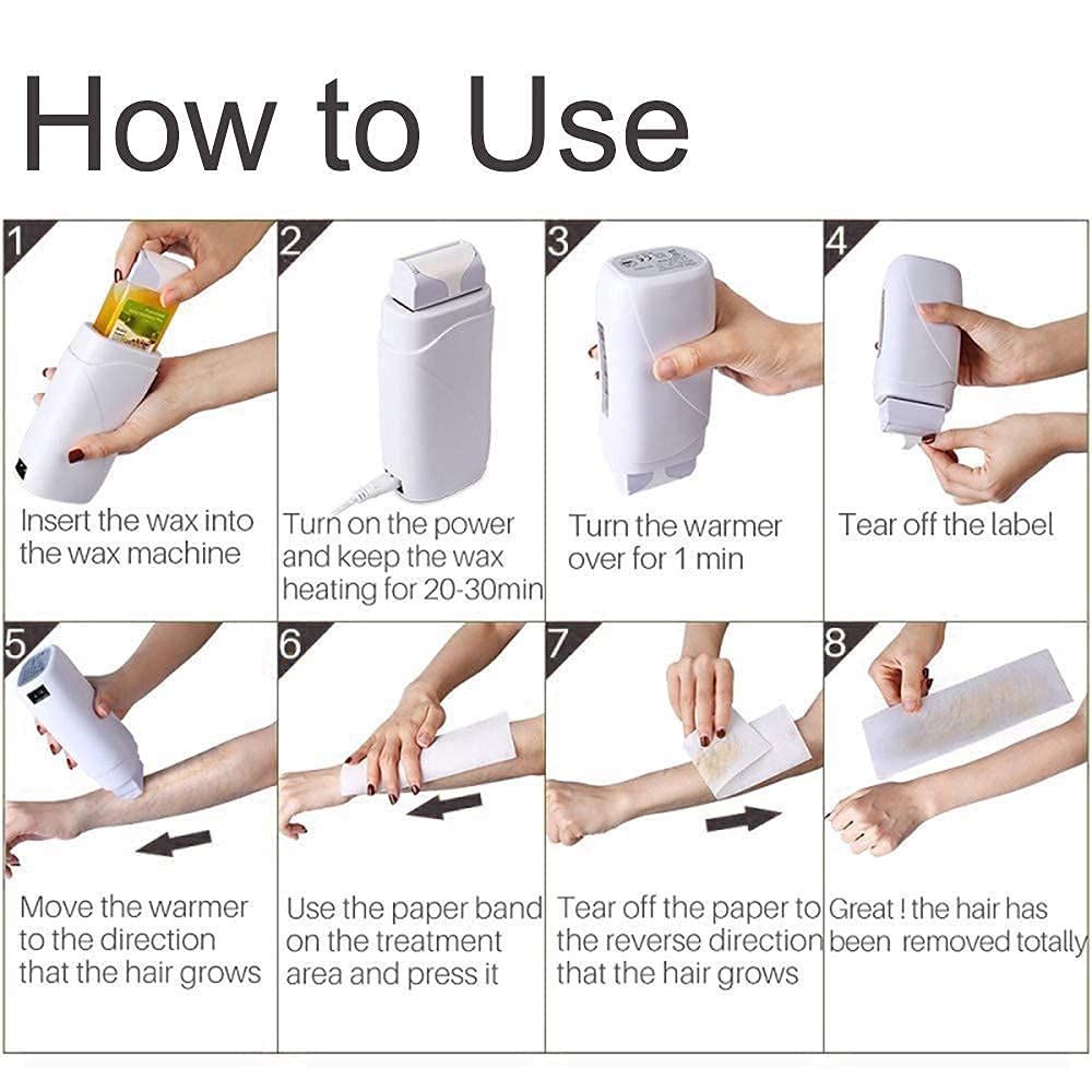 iMeshbean® Depilatory Roll on Wax Heater Roller Warmer Cartridge Strips Honey & Milk Hair Removal Kit for Women Men (2 Wax & 1 Paper)