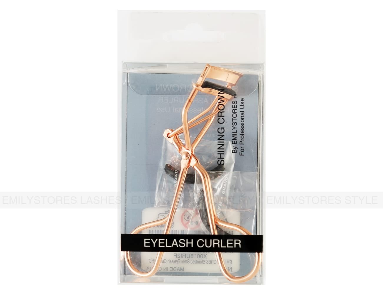 EMILYSTORES Professional Makeup Tool for Eyelashes with 2 Replacement Silicone Refill Pads Pinch Pain Free Metal Eyelash Curler 1PC, Golden Color