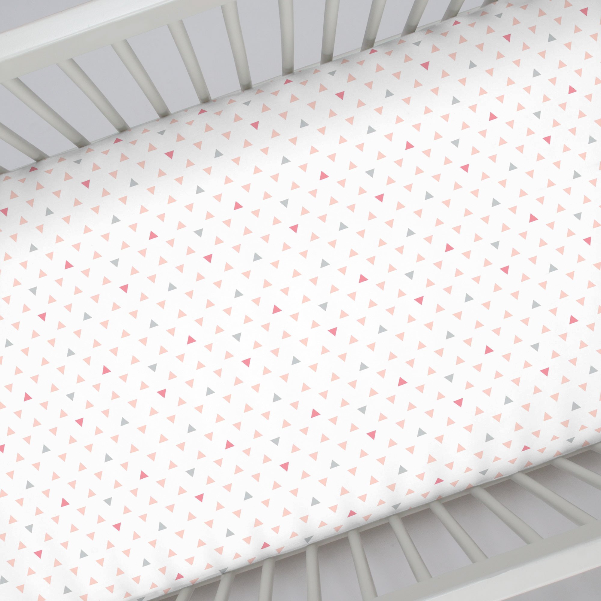NoJo Aztec Mix & Match 100% Cotton Triangles Fitted Crib Sheet, Pink, Grey, White