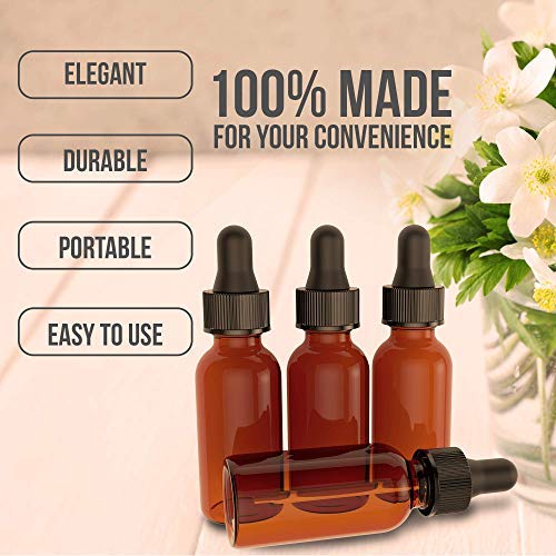 Nylea 4 Pack Essential Oil Dropper Bottles - Round Boston Empty Refillable Amber Bottle with Glass Dropper for Liquid Aromatherapy Fragrance Lot - (1/2 oz) 15ml