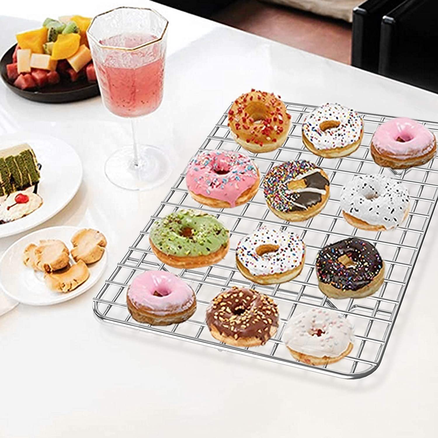 Baking Half Sheet with Rack Set (2 Pans + 2 Racks), Size 16 x 12 x 1 Inches, AIKWI Stainless Steel Cookie Pan with Cooling Rack for Oven, Nonstick Bakeware, Easy Clean & Heavy Duty