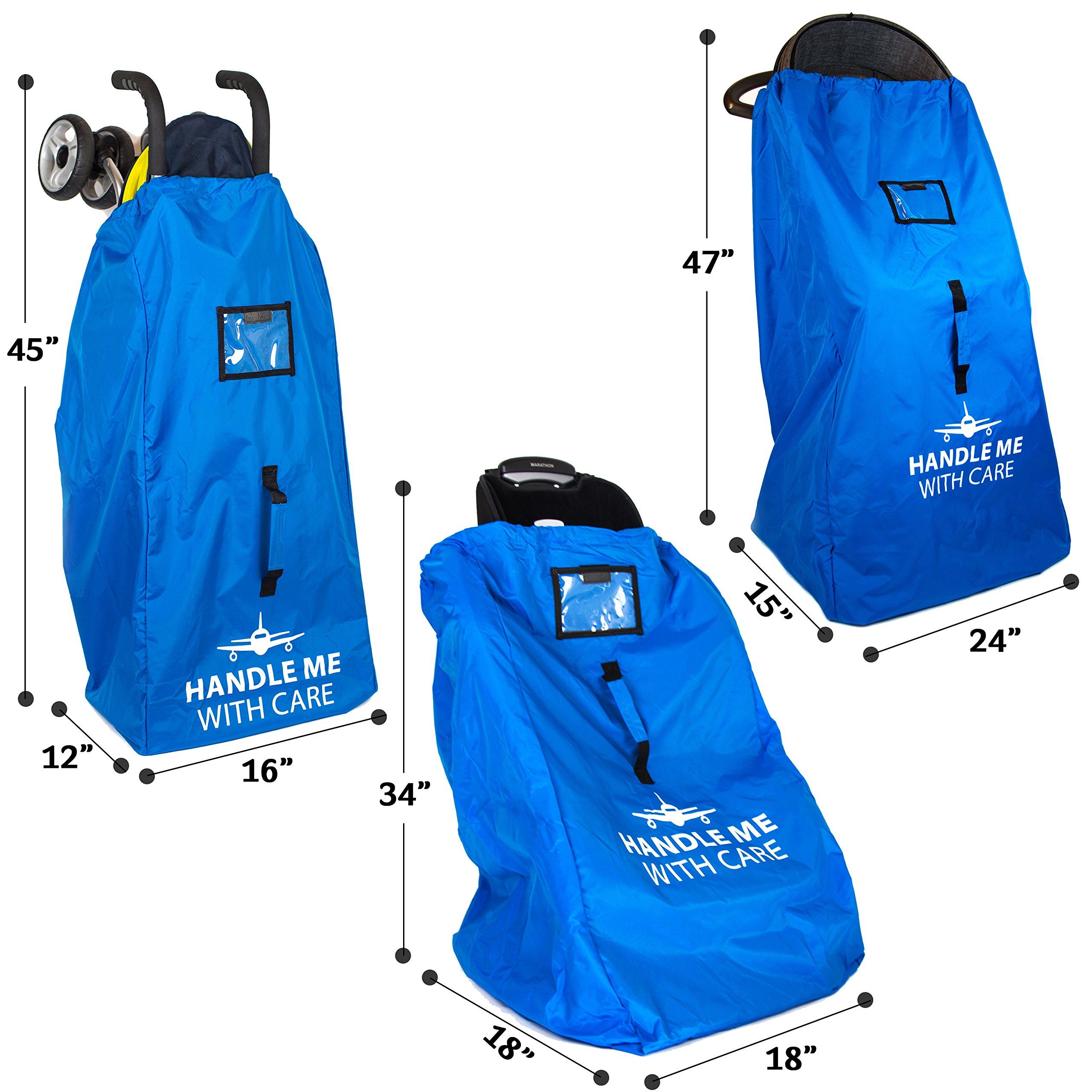 Travel Gate Check Bag For Airplane - Umbrella Stroller Size 45x12x16 600D Nylon Waterproof, Adjustable Shoulder Strap, Blue