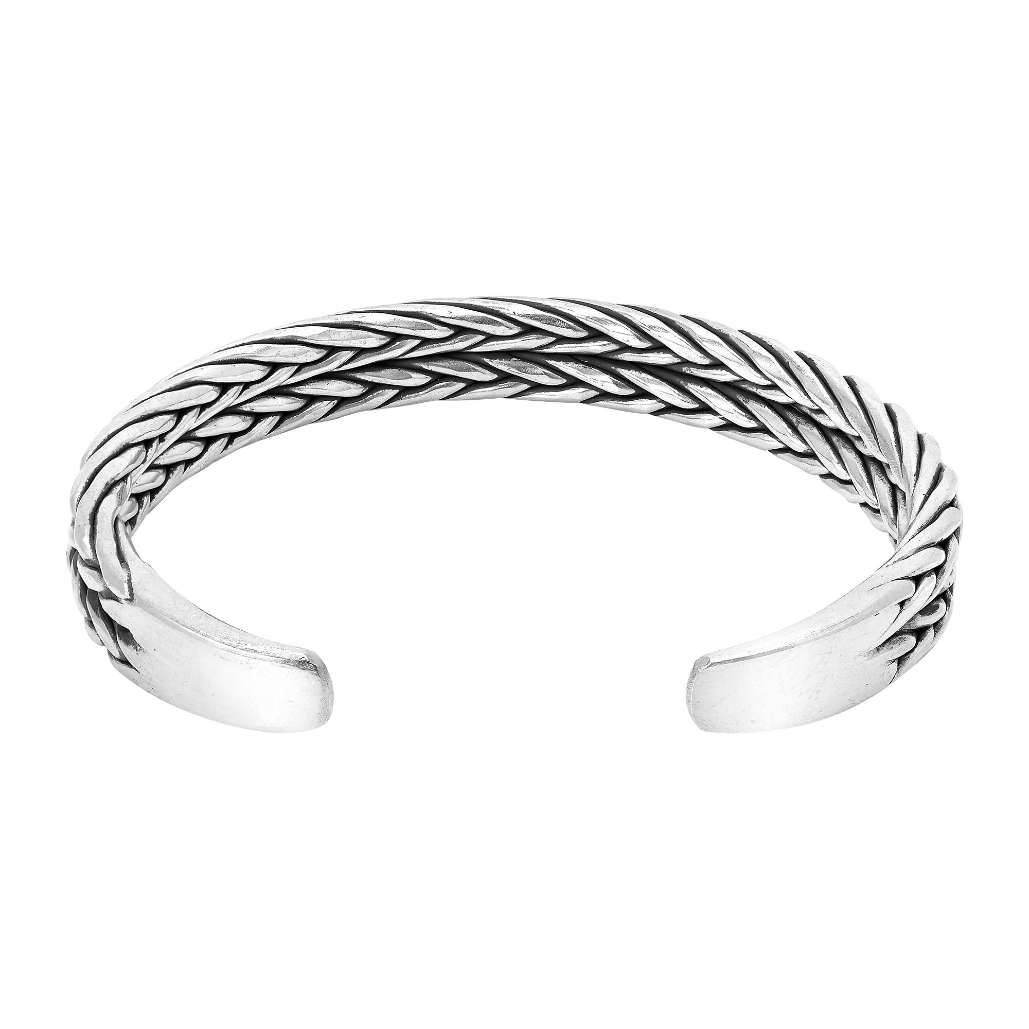 AeraVida Powerful Dragon Scales .925 Sterling Silver Handmade Cuff Bracelet