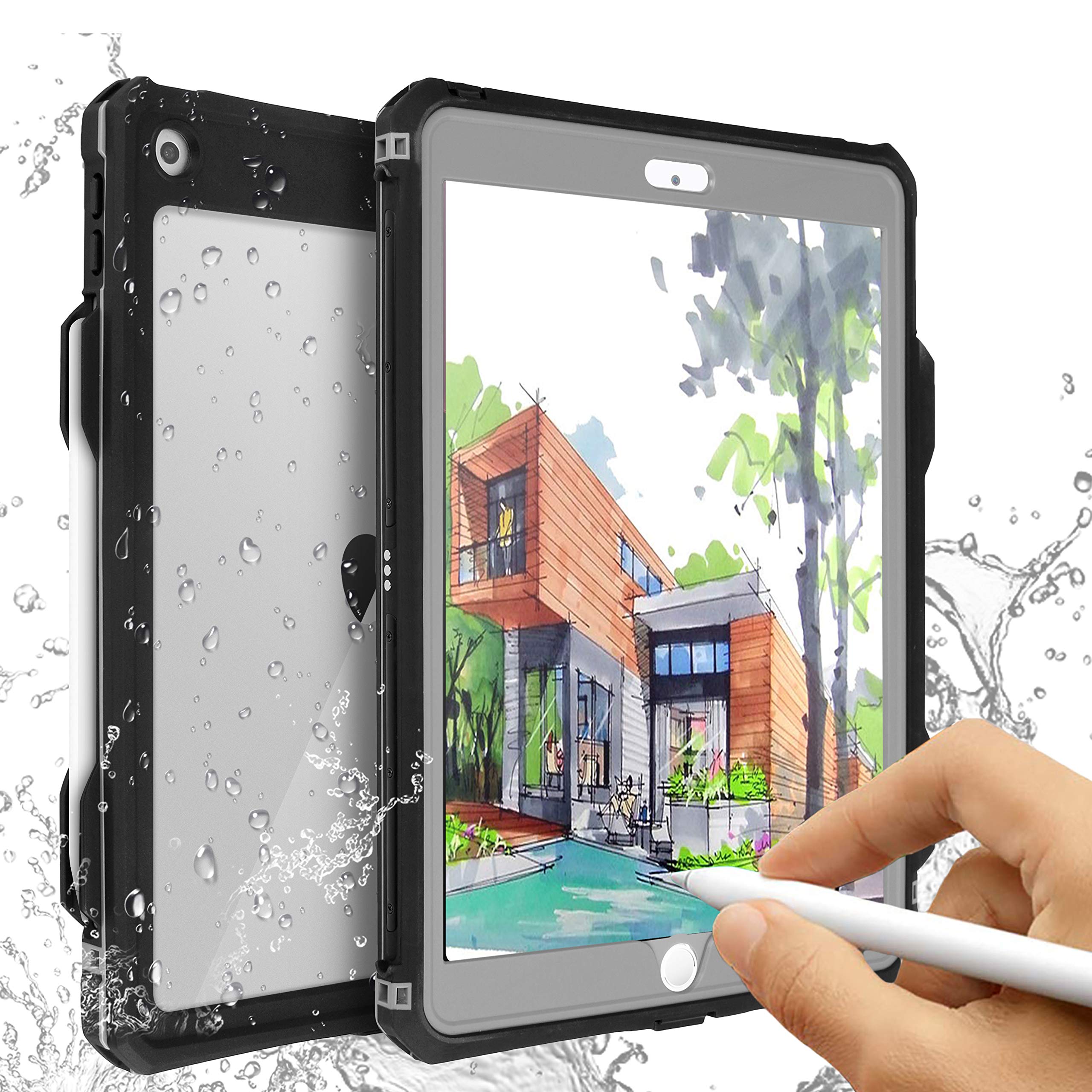 ipad 10.2 Waterproof Case 2021/2020/2019,ACase iPad 7th/iPad 8th/iPad 9th Generation IP68 Waterproof ipad 10.2 Cover with Strap Stand Pencil Holde Built-in Screen Protector Rugged Shockproof Case