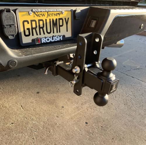 Bulletproof Hitches™ 2.0" Adjustable Medium Duty (14,000lb Rating) 4" Drop/Rise Trailer Hitch with 2" and 2 5/16" Dual Ball (Black Textured Powder Coat)