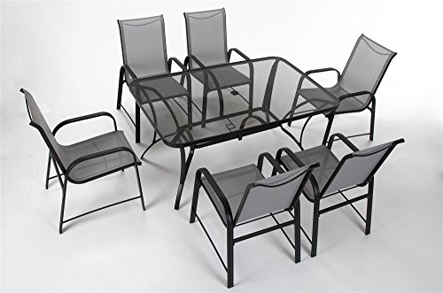 CoscoProducts COSCO 88646GLGE Paloma Patio Tempered Glass Top Dining Table, Gray