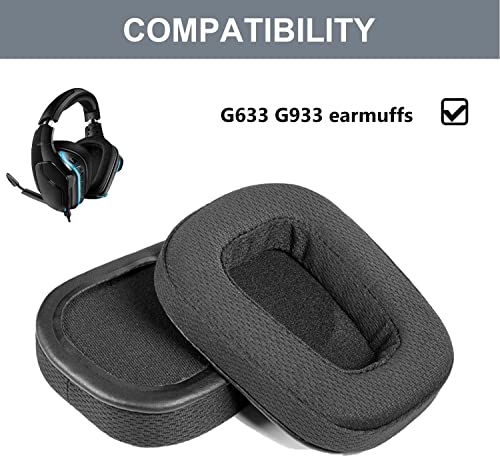 G933 Replacement Headset Earpads Ear Cushion Ear Cover Breathable Mesh Ear Pads Earmuff Repair Parts Compatible with Logitech G633/G933 Gaming Headphones(Black/Fabric)