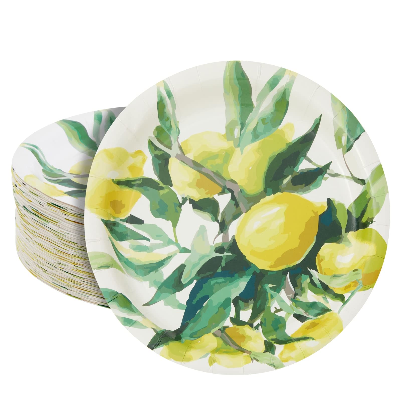 BLUE PANDA 80-Pack Disposable Lemon Paper Plates for Birthday Party Decorations, Bridal and Baby Showers (9 in)
