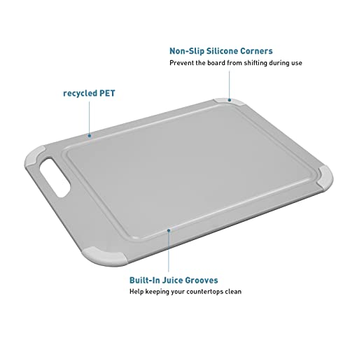CompactStone Cutting Boards for Kitchen Plastic Cutting Board Set of 3 Dishwasher Safe Cutting Boards with Juice Grooves Thick Chopping Boards for Meat Veggies Fruits Easy Grip Handle Non-Slip