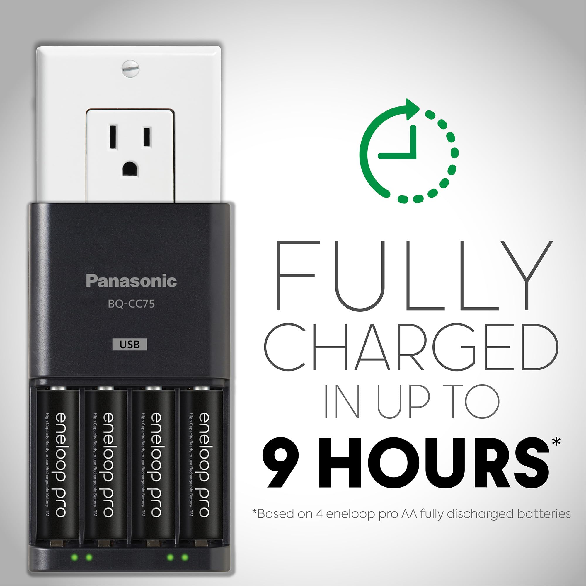 Panasonic BQ-CC75KSBHA eneloop pro Advanced Individual Battery Charger with USB Charging Port, Black