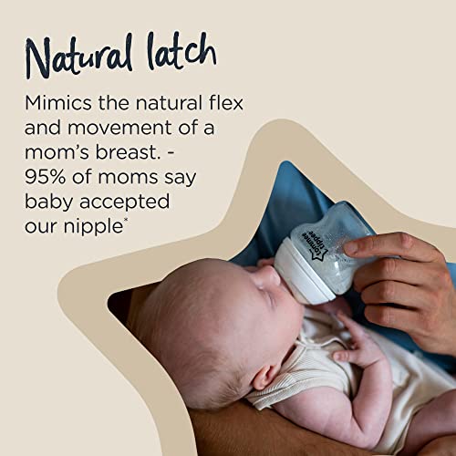 Tommee Tippee Closer to Nature Baby Bottles, Blue Slow Flow Breast-Like Nipple with Anti-Colic Valve (9oz, 2 Count)