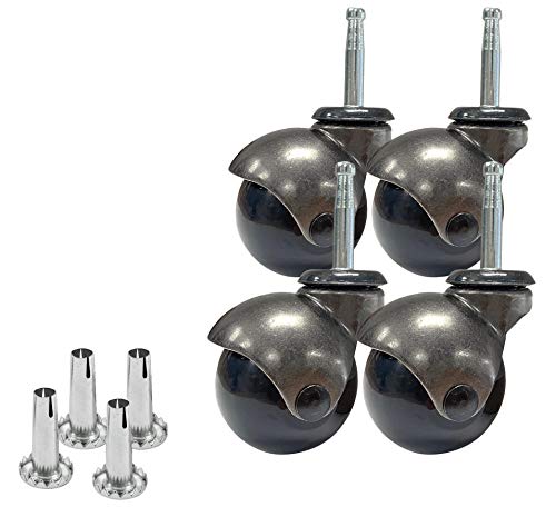 Antique Aged Metallic Hooded Furniture Ball Bearing Swivel Stem 2" Ball Casters with Metal Inserts - Set of 4