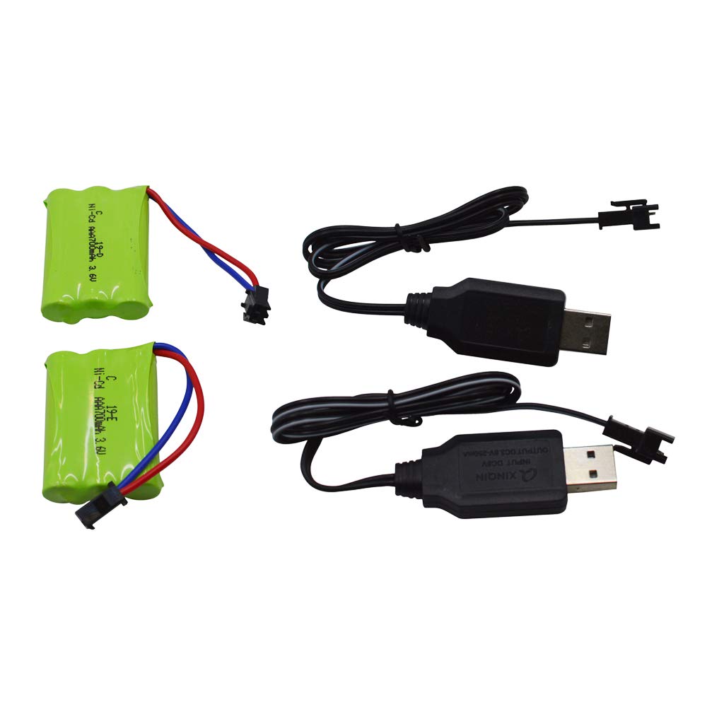 Blomiky 2 Pack 3.6V 700mAh AAA Re-Chargeable Battery Pack with SM-2P Connector Plug and USB Charger Cable for RC Battle Bumper Cars C143 D143 RC Vehicle D143 Battery 2