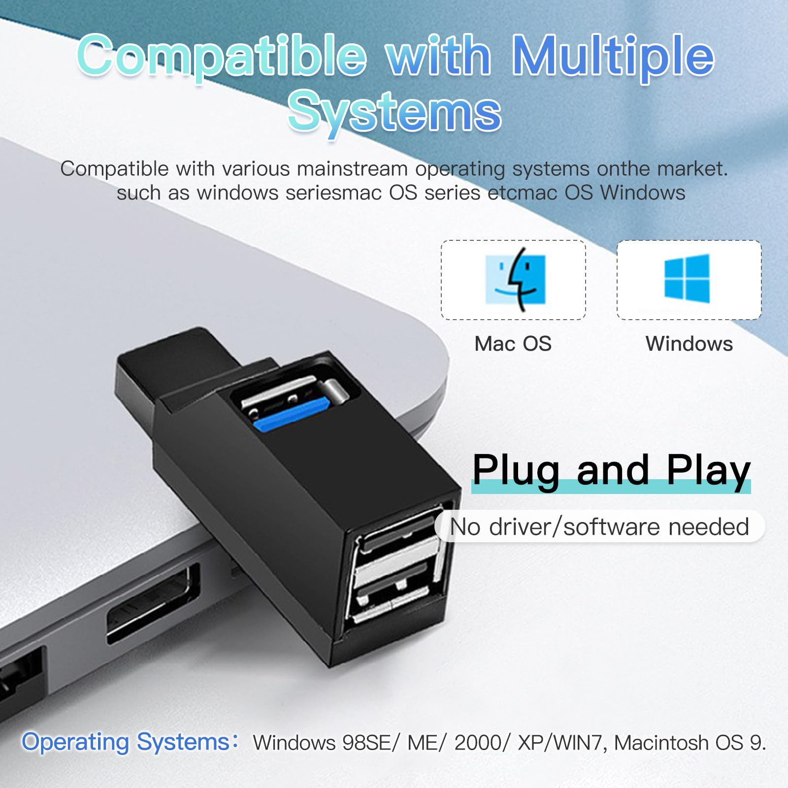 USB Hub,3 Port High USB 3.0 Speed Splitter Plug and Play Bus Powered for MacBook, Mac Pro/Mini,iMac, Surface Pro,XPS,Notebook PC,USB Flash Drives,Mobile HDD, and More (BLACK1)