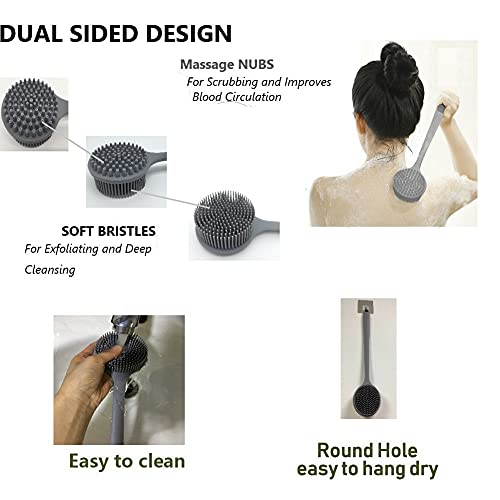 Cinlitek Silicone Body Scrubber, Long Handle Back Scrubber for Shower, Silicone Body Brush Shower Scrubber for Body, Shower Srush Back Brush Body Exfoliator
