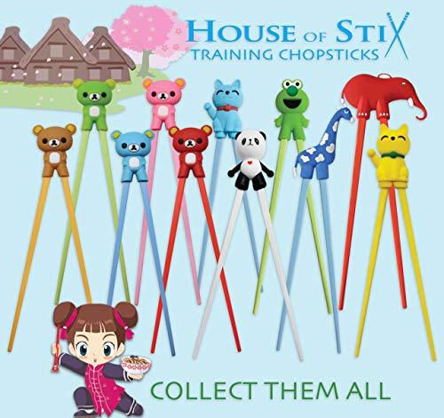 House of Stix kids chopsticks for kids children beginners and adults 4 pairs training chopsticks set with attachable learning chopstick helper right or left handed reusable fun helper