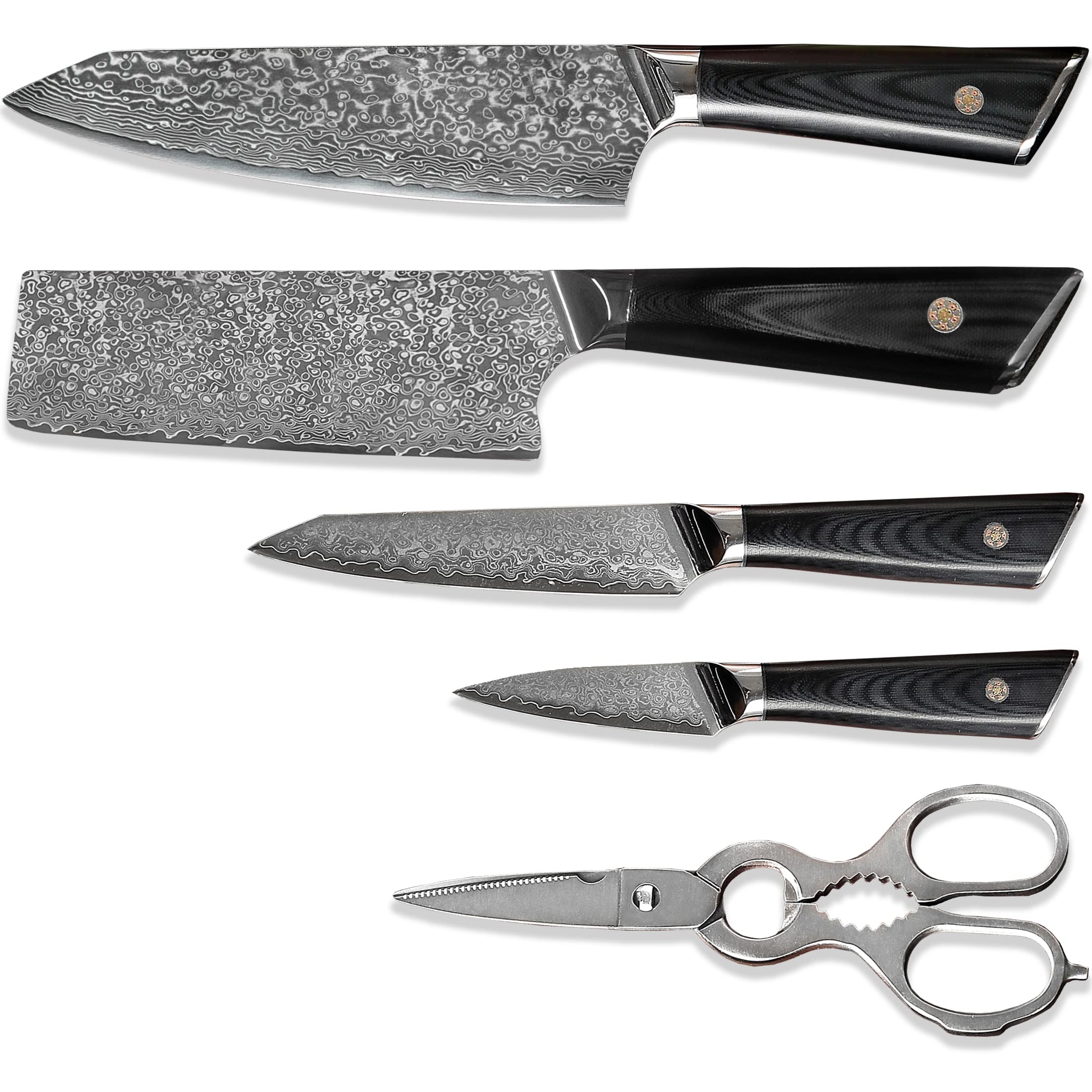SHA-PU Damascus Steel 6 Piece Kitchen Knife Set including Shears and Wood Block