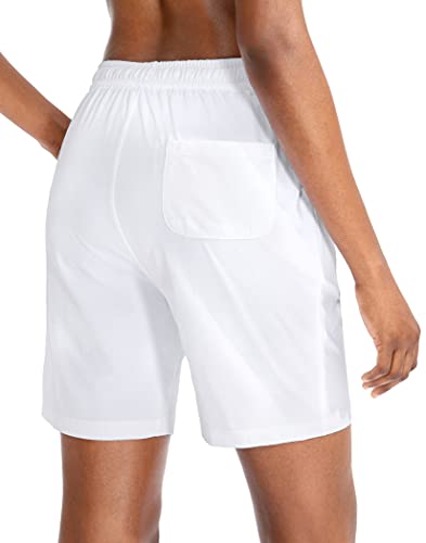 G Gradual Women's Bermuda Shorts Jersey Shorts with Deep Pockets 7" Long Shorts for Women Lounge Walking Athletic (White, Large)