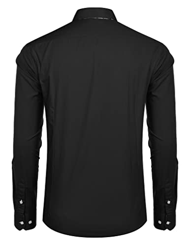 Coofandy Mens Fashion Slim Fit Dress Shirt Casual Shirt,01-black,Medium