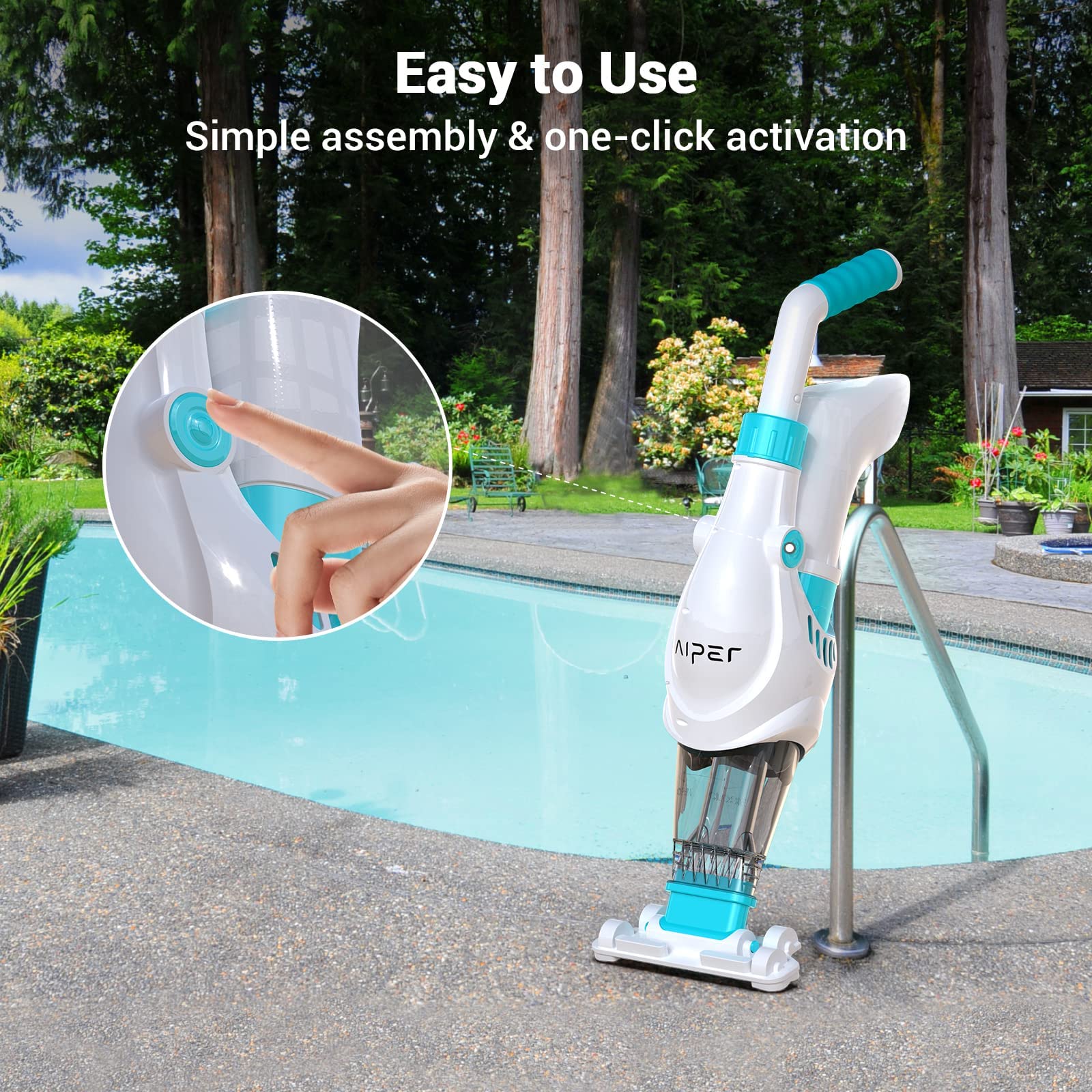 AIPER Cordless Pool Vacuum, Handheld Rechargeable Pool Vacuum Cleaner, Over 60 mins Running Time, Perfect for Above Ground Pools and In-Ground Pools, for Leaves, Sand and Debris
