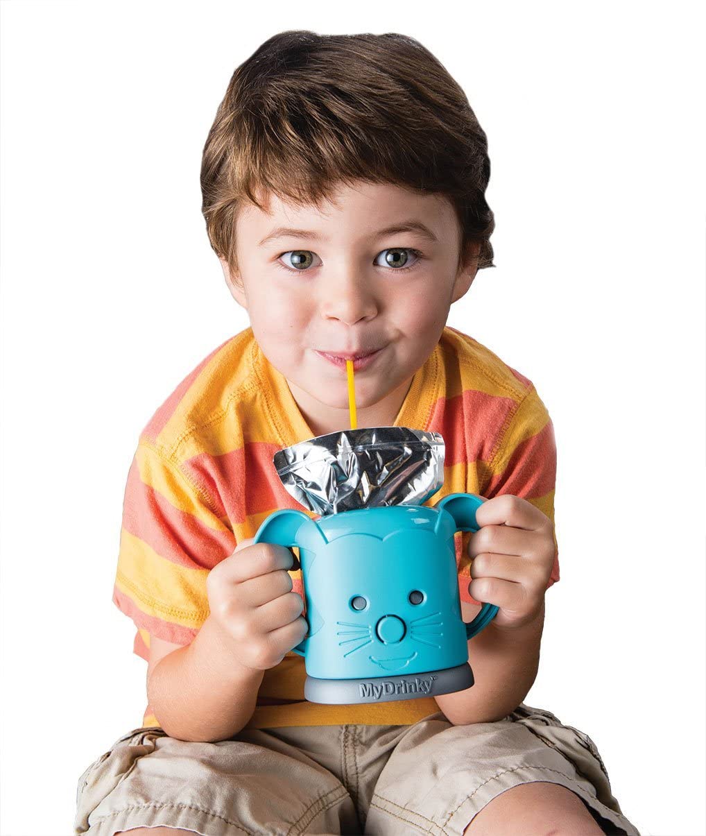 InchBug MyDrinky Pouch Holder No Squeeze, Reusable Drink Holder for Kids, Toddler and Babies | BPA-Free & Squeeze-Proof Cup Holder for Juice Boxes, Food Pouches | Dishwasher Safe, 2-Pack Lime/Aqua