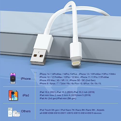 Estbuc [Apple MFi Certified 5pack 10FT iPhone Charger Long Lightning Cable Fast Charging High Speed Data Sync iPhone Charger Cord Compatible with iPhone 14/13/12/11 Pro Max/XS MAX/XR/XS/X/8/7/Plus